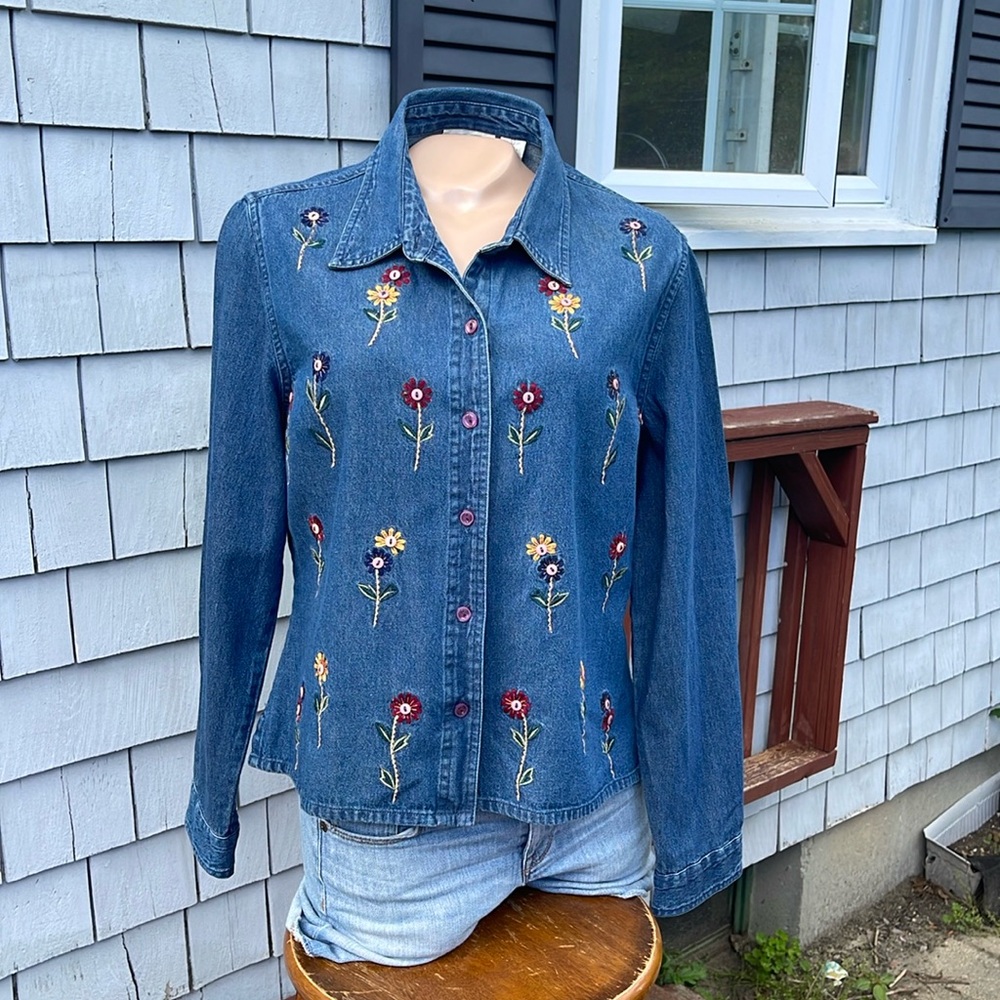 Vintage Paul Harris Design Embroidered Button Denim S… - Gem